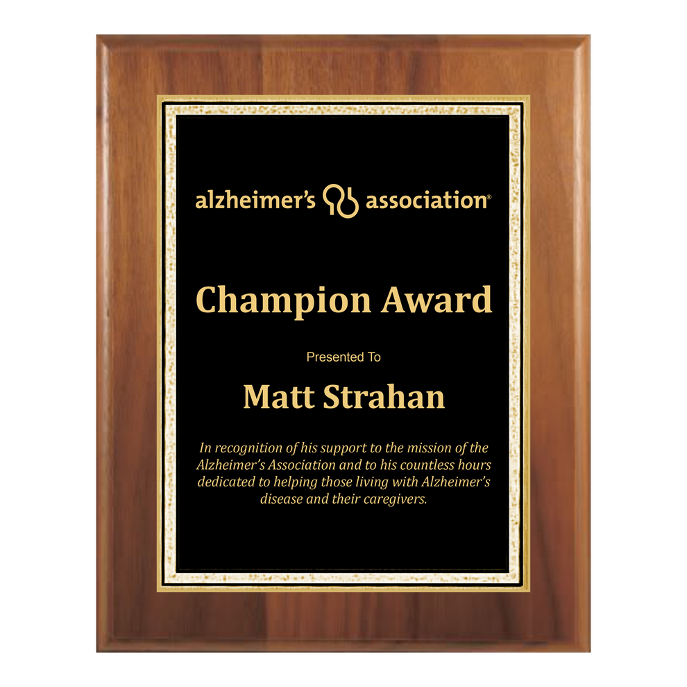 Solid Walnut Plaque with Florentine Plate - Gold Engraving – Awards & More